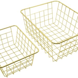 Stephanie Imports Set of 2 Nested Wire Basket Trays for Storage and Organizing (Gold)