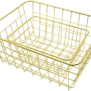 Stephanie Imports Set of 2 Nested Wire Basket Trays for Storage and Organizing (Gold)