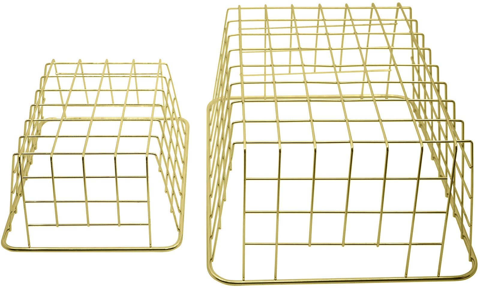 Stephanie Imports Set of 2 Nested Wire Basket Trays for Storage and Organizing (Gold)