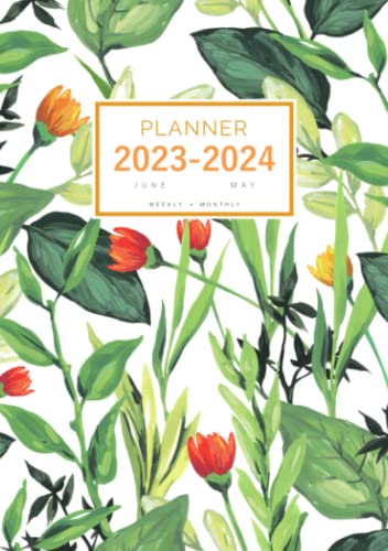 Planner 2023-2024: A5 Weekly and Monthly Organizer from June 2023 to May 2024 | Acrylic Painting Floral Design White