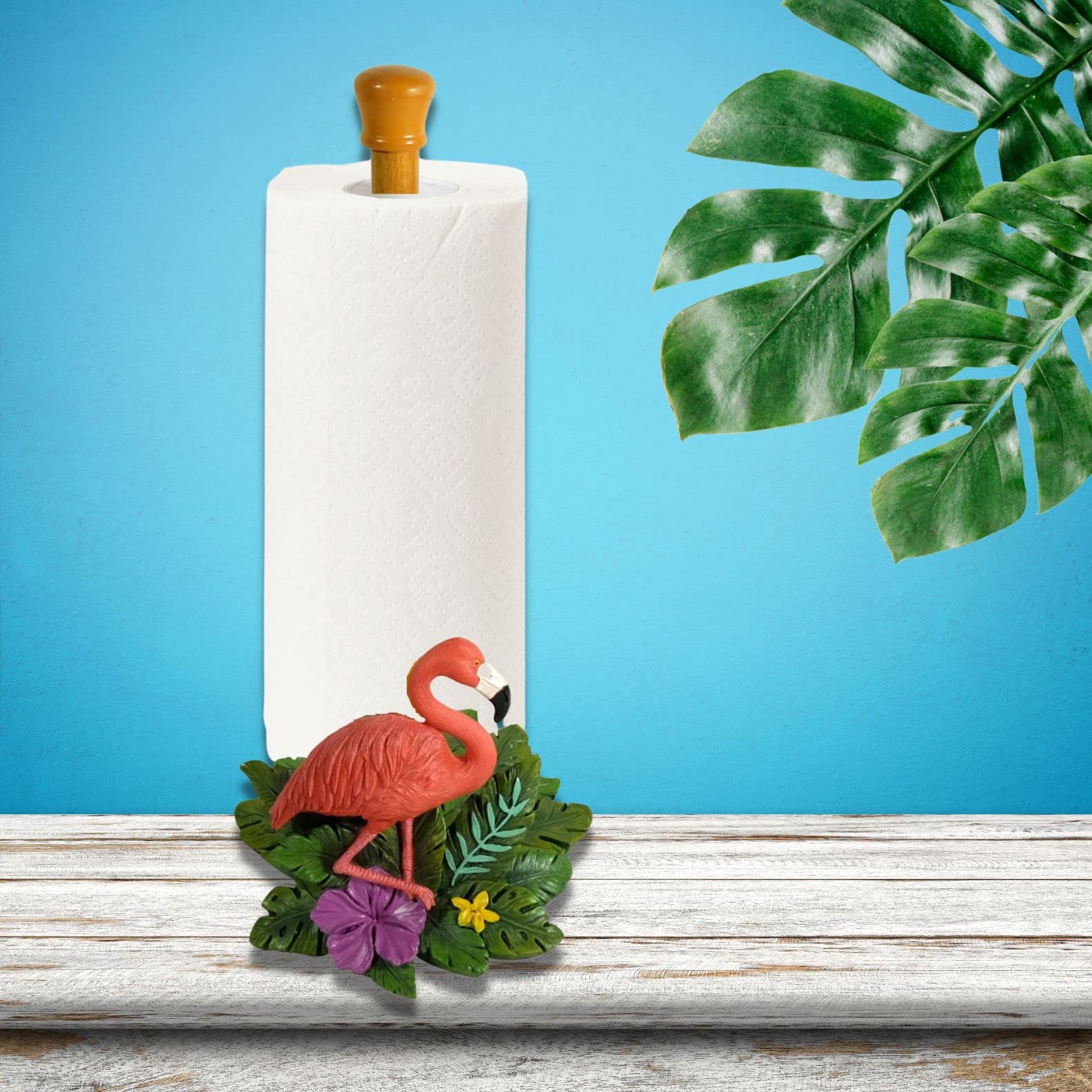 Paper Towel Holder with Tropical Flamingo Freestanding Countertop Exoctic Island-Inspired Style Décor