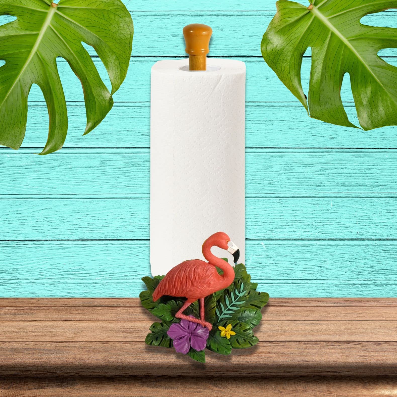 Paper Towel Holder with Tropical Flamingo Freestanding Countertop Exoctic Island-Inspired Style Décor