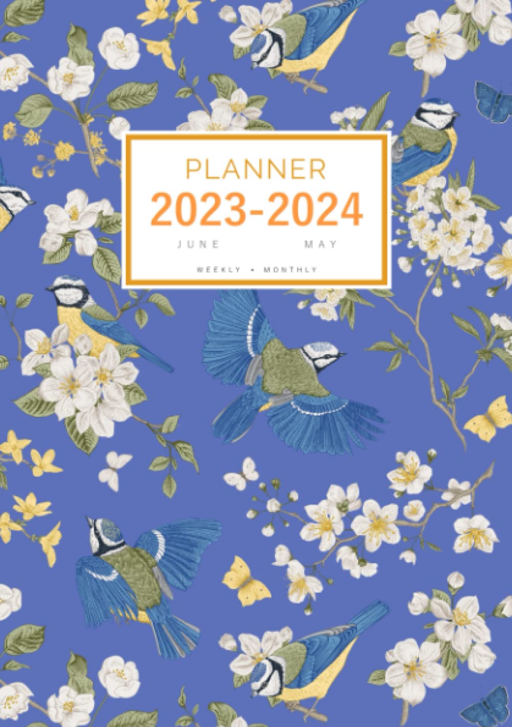 Planner 2023-2024: A5 Weekly and Monthly Organizer from June 2023 to May 2024 | Bird and Blooming Flower Tree Design Blue