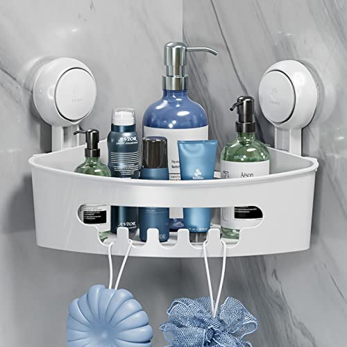 TAILI Corner Shower Caddy Suction Cups Heavy Duty,Small Bathroom Shower Shelf Storage Basket Wall Mounted Organizer for Shampoo,Conditioner,Plastic Shower Rack for Kitchen,Drill-Free Removable