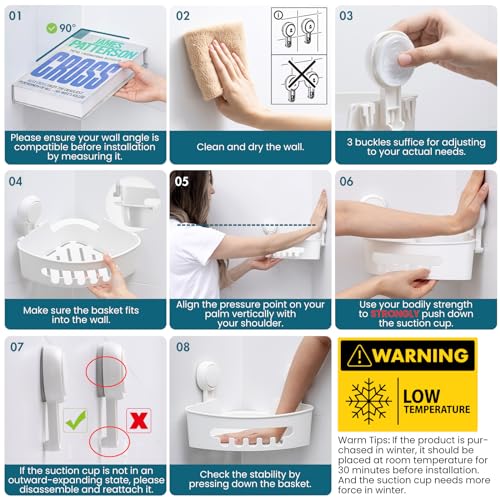 TAILI Corner Shower Caddy Suction Cups Heavy Duty,Small Bathroom Shower Shelf Storage Basket Wall Mounted Organizer for Shampoo,Conditioner,Plastic Shower Rack for Kitchen,Drill-Free Removable