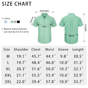 JEKAOYI Men's Button Down Cotton Linen Shirts Short Sleeve Cuban Collar Summer Casual Beach Shirts with Pocket Green