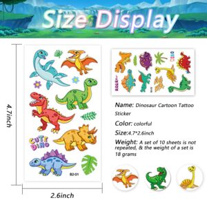 10 Sheets(120PCS) Dinosaur Temporary Tattoos for Kids Cartoon Fake Tattoo Stickers Cute Dinosaur Egg Tree Leaf Design Waterproof Body Art Tattoo Sticker for Kids Birthday Party Decoration Supplies