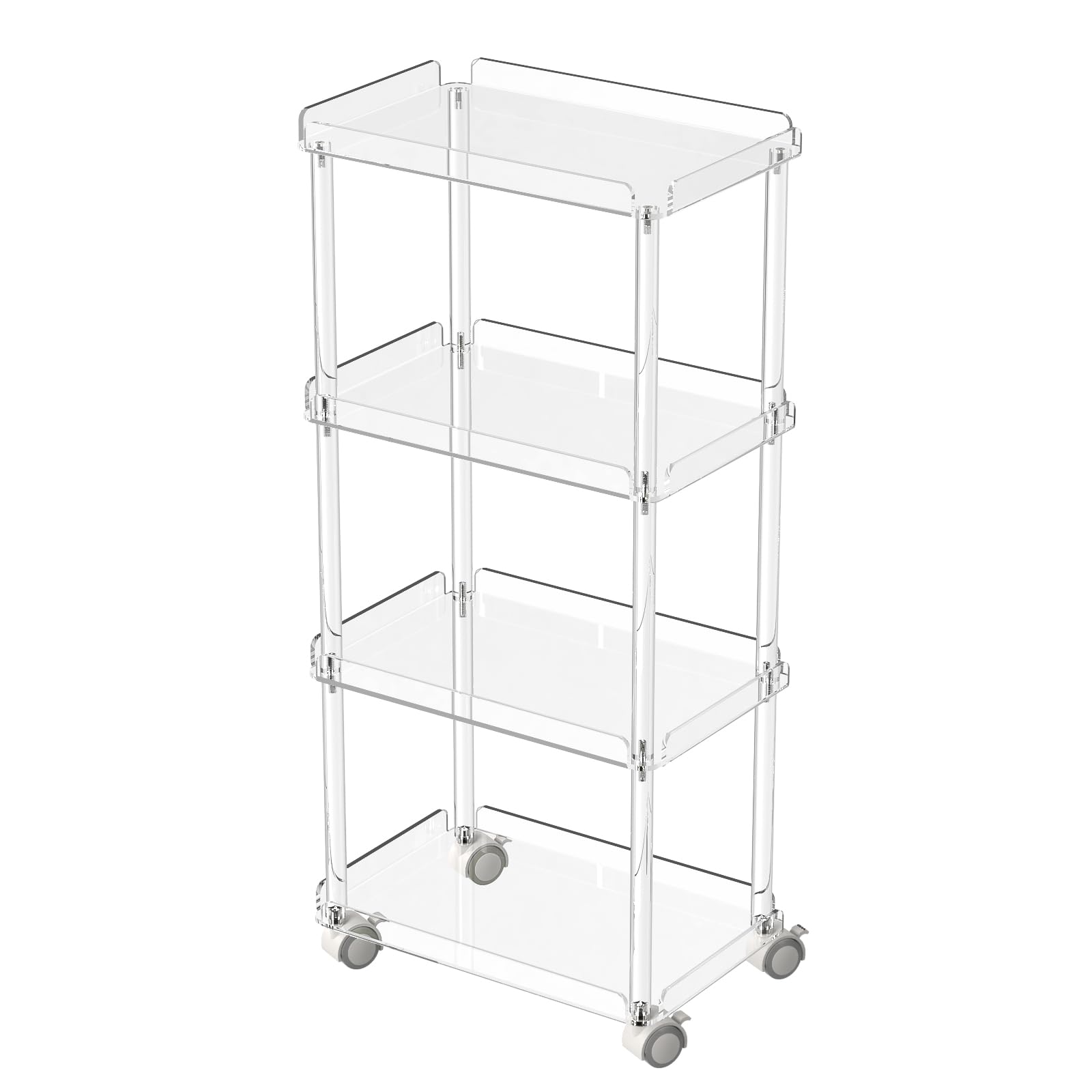 AQUIVER Acrylic Slim Storage Cart - 4 Tiers Narrow Rolling Cart - Utility Cart for Kitchen, Bathroom, Living Room, Laundry - 15.6 '' L x 10.2 '' W x 33.9 '' H