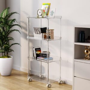 AQUIVER Acrylic Slim Storage Cart - 4 Tiers Narrow Rolling Cart - Utility Cart for Kitchen, Bathroom, Living Room, Laundry - 15.6 '' L x 10.2 '' W x 33.9 '' H