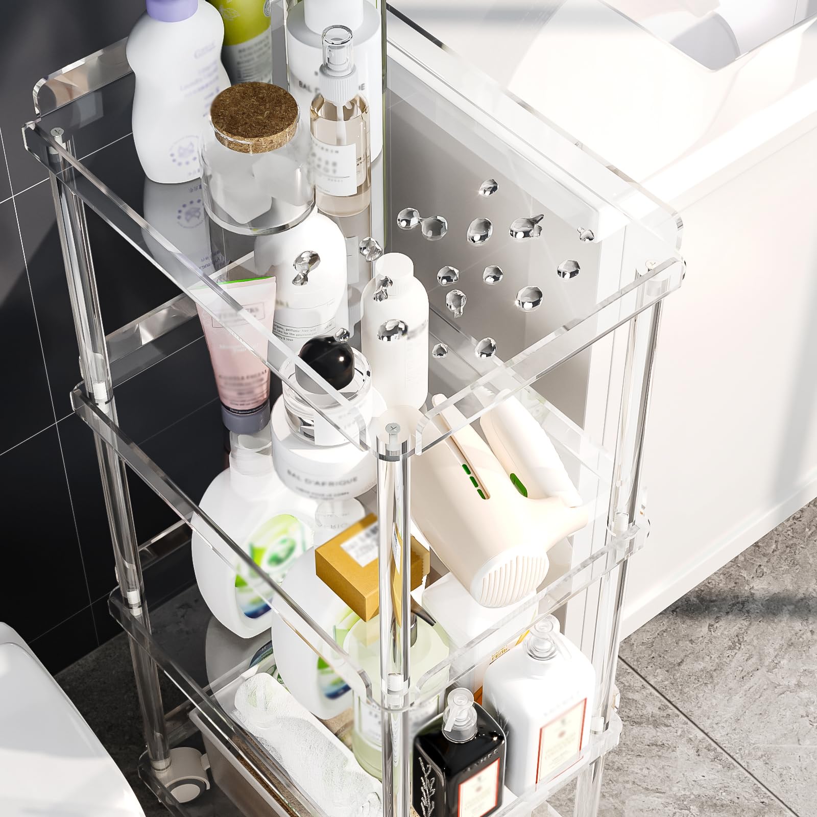 AQUIVER Acrylic Slim Storage Cart - 4 Tiers Narrow Rolling Cart - Utility Cart for Kitchen, Bathroom, Living Room, Laundry - 15.6 '' L x 10.2 '' W x 33.9 '' H