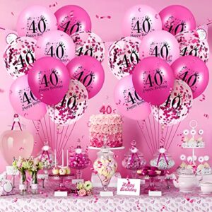 Pink 40th Birthday Balloons 18Pcs Pink Hot Pink Happy 40th Birthday Latex Balloons Hot Pink 40th Birthday Party Decorations for Women Men 40th Birthday Anniversary Party Supplies 12 inch