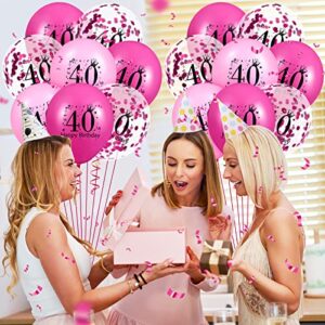 Pink 40th Birthday Balloons 18Pcs Pink Hot Pink Happy 40th Birthday Latex Balloons Hot Pink 40th Birthday Party Decorations for Women Men 40th Birthday Anniversary Party Supplies 12 inch