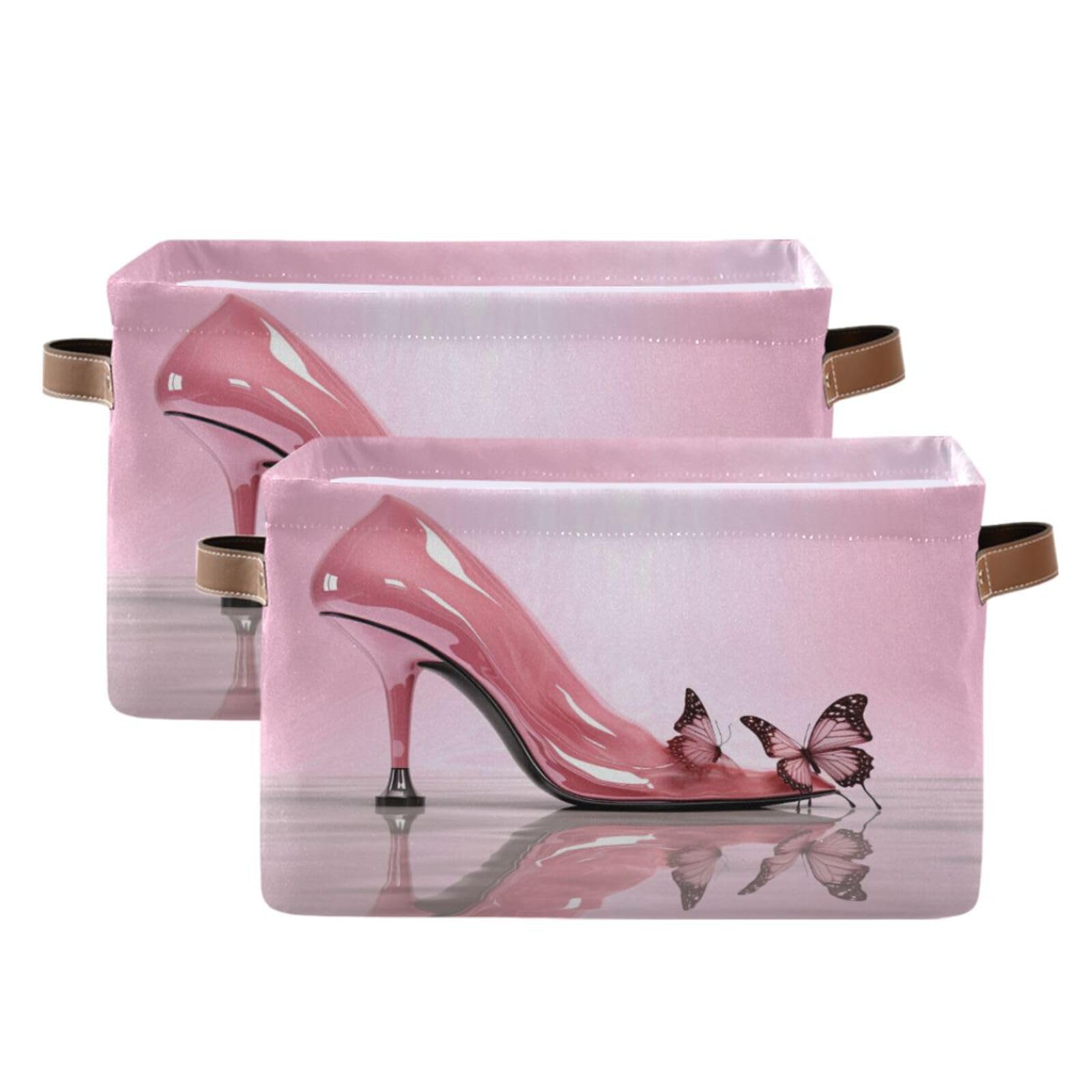 Burbuja Pink High Heel Shoes Butterfly Storage Basket - 2 Pack Collapsible Storage Bins Large Closet Organizer Fabric Baskets for Clothes, Home, Office, Shelves