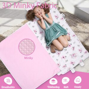 Minky Nap Mat for Preschool, Sleeping Mat for Daycare, Toddler Sleeping Bag with Removable Pillow & Fleece Blanket, Portable Slumber Bag with Backpack Mode, Back to School Supplies, Ages 3-7 Years