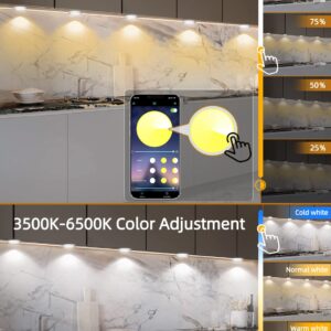 MATICOD Under Cabinet Lights Plug in Dimmable White LED Under Cabinet Lighting, Bluetooth Smart APP Remote Control Closet Lights Kitchen Lights, Under Counter Lights for Kitchen, Cabinet