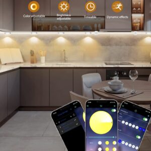 MATICOD Under Cabinet Lights Plug in Dimmable White LED Under Cabinet Lighting, Bluetooth Smart APP Remote Control Closet Lights Kitchen Lights, Under Counter Lights for Kitchen, Cabinet