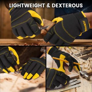 JUMPHIGH Mens Work Gloves, Synthetic Leather Mechanic Gloves Utility Gloves, Touchscreen Working Gloves for Multipurpose, Construction, Warehouse, Truck Driving(Yellow/L)