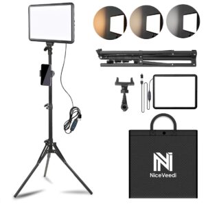 1-pack led video light kit, niceveedi photography lighting kit, 2800-6500k dimmable studio light with tripod stand & phone holder, 73" stream light for video recording, game streaming, youtube…