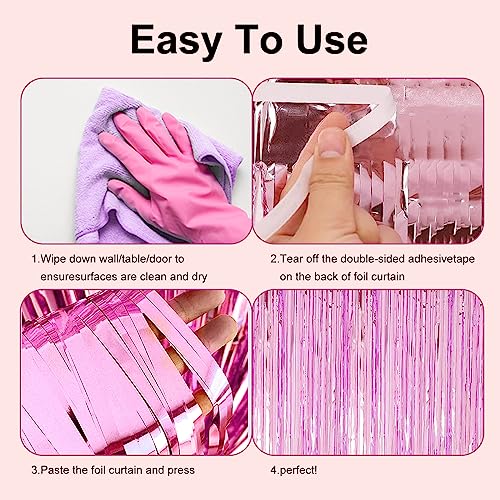 2 Pack 3.2 ft x 9.8 ft Pink Tinsel Curtain Party Backdrop Decorations, Metallic Foil Fringe Backdrop Door for Halloween, Christmas, Birthday Graduation Wedding Party Streamers Photo Backdrop.