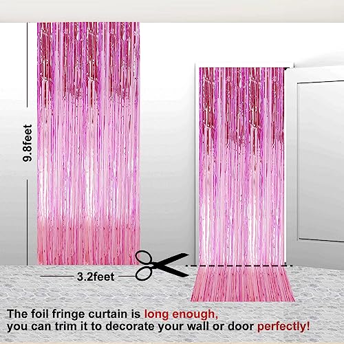 2 Pack 3.2 ft x 9.8 ft Pink Tinsel Curtain Party Backdrop Decorations, Metallic Foil Fringe Backdrop Door for Halloween, Christmas, Birthday Graduation Wedding Party Streamers Photo Backdrop.