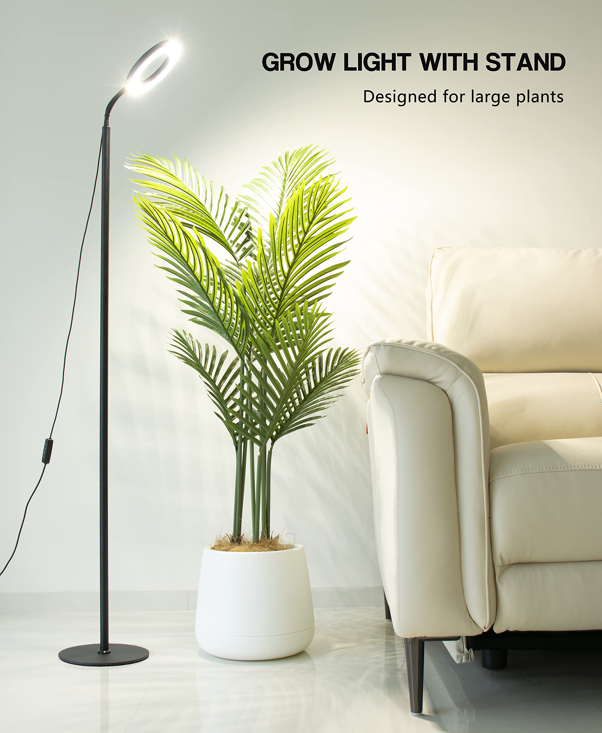 Geciliaoran Grow Light for Indoor Plants, Full Spectrum LED Halo Tall Plant Growing Lights with Stand, Height Adjustable Growth Floor Lamp with Automatic Timer, Dimmable Brightness for Large Plant