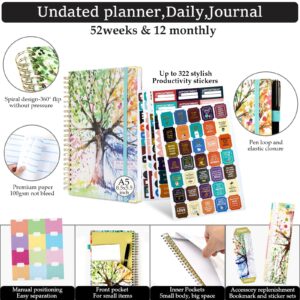 Ospelelf Weekly Planner with Stickers Undated Personal Monthly Life Goals Planners 2024 Agenda Notebook Hardcover Spiral Binding Habit Tracker Journal Booklet Size Season Tree Pattern