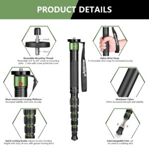 Manbily Camera Monopod Aluminum Portable Compact Lightweight Travel Monopod with Carrying Bag Walking Stick Handle,for DSLR Canon Nikon Sony Video Camcorder (Aluminum, Green&Black)