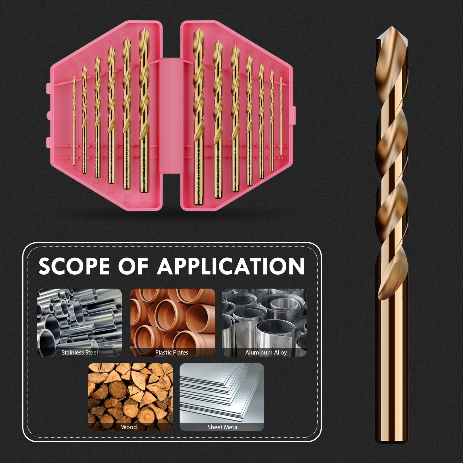 MACXCOIP Metric 13Pcs M35 Cobalt Drill Bit Set, 1.5mm-6.5mm HSS Cobalt Jobber Drill Bits, for Hardened Metals, Stainless Steel, Cast Iron and Wooden Plastics, with Plastic Index Storage Box