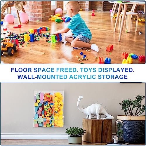 BSSOYAMM Acrylic Wall Toy Dispenser, Self Adhesive Wall Toy Organizer for Kids, Clear Storage Bin for Playroom, No Drilling Toy Storage Wall Mounted for Cars, Blocks,Trains, Darts, Snacks, Balls