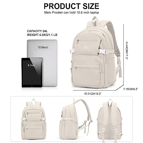 weradar Cute School Backpack For Teens Boys Girls,Simple Middle School Bag,Casual Daypacks Backpack With Lots Of Pockets,Aesthetic College Backpack For Women Men(Beige)