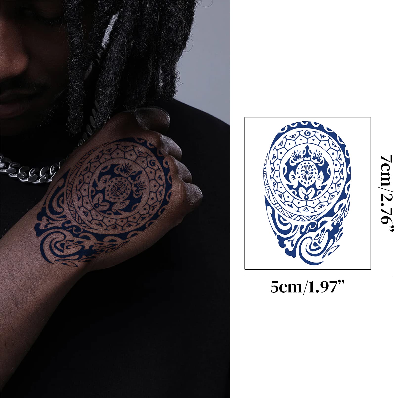 CUTELIILI 10 Pcs Viking Face Tattoo Aztec Tattoo for the Back of Hands and Forearms, Cool Bule Tribal Tattoo Sleeves Men Long Lasting