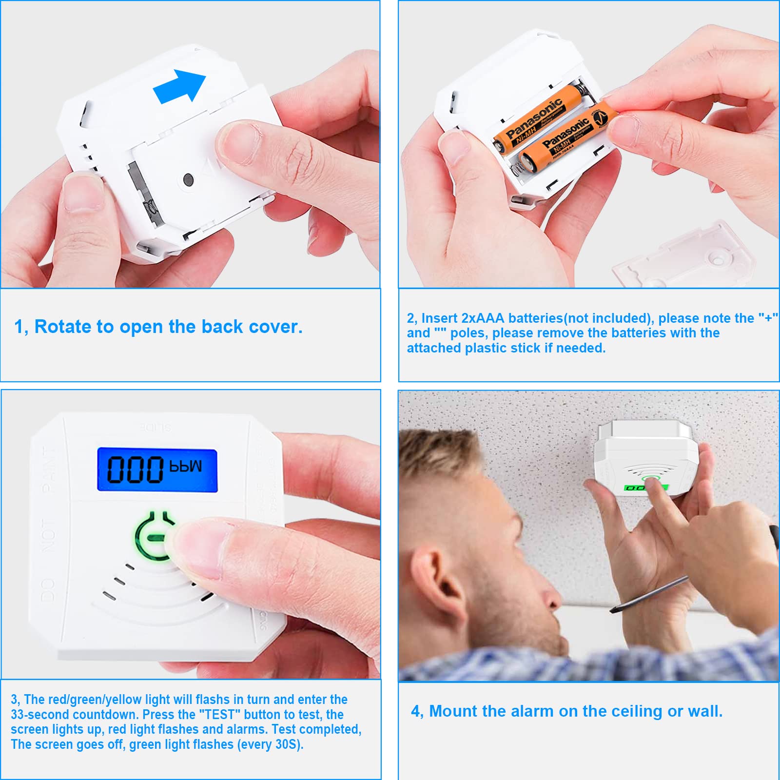 Carbon Monoxide Detector,CO Alarm Monitor Detector Complies with UL 2034 Standard for Home,Carbon Monoxide Sensor with LCD Digital Display and Sound Warning for Home