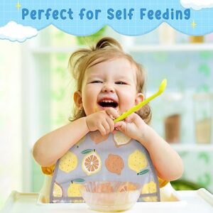 Jeyiour 24 Pcs Baby Waterproof Bibs with Food Catcher Adjustable Snaps Plastic Feeding Bibs for Toddlers, 6 to 36 Months