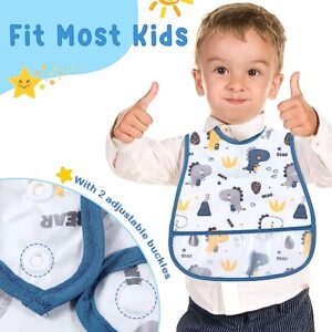 Jeyiour 24 Pcs Baby Waterproof Bibs with Food Catcher Adjustable Snaps Plastic Feeding Bibs for Toddlers, 6 to 36 Months