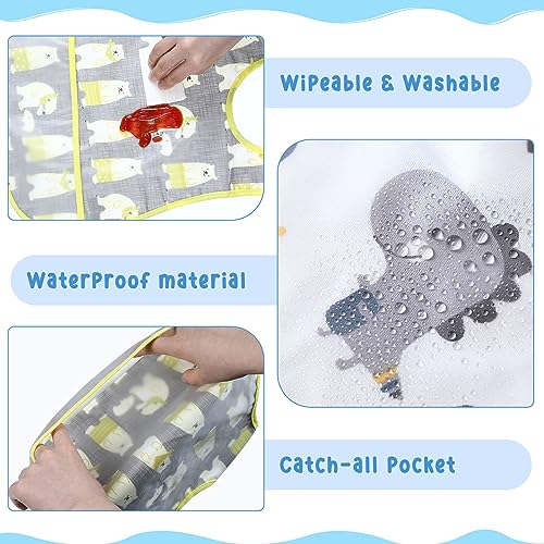 Jeyiour 24 Pcs Baby Waterproof Bibs with Food Catcher Adjustable Snaps Plastic Feeding Bibs for Toddlers, 6 to 36 Months