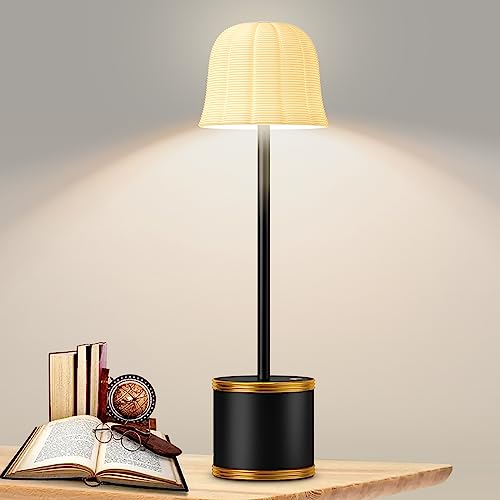 Tpczqj Cordless Table Lamp,Rechargeable Portable 6000mAh Battery Powered Metal Desk Lamp,Dimmable LED Night Light,Nightstand Bedside Light for Bedroom/Study/Restaurant/Outdoor Camping (Black)