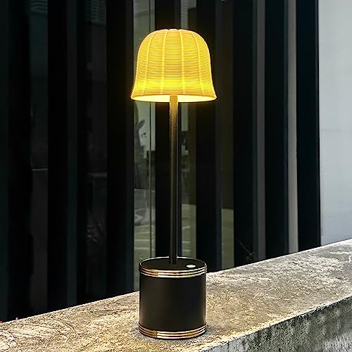 Tpczqj Cordless Table Lamp,Rechargeable Portable 6000mAh Battery Powered Metal Desk Lamp,Dimmable LED Night Light,Nightstand Bedside Light for Bedroom/Study/Restaurant/Outdoor Camping (Black)