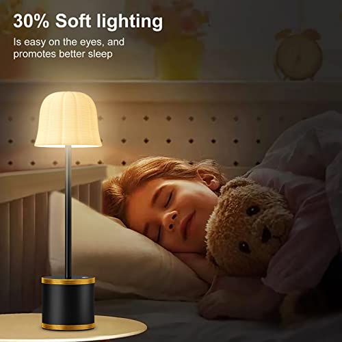 Tpczqj Cordless Table Lamp,Rechargeable Portable 6000mAh Battery Powered Metal Desk Lamp,Dimmable LED Night Light,Nightstand Bedside Light for Bedroom/Study/Restaurant/Outdoor Camping (Black)