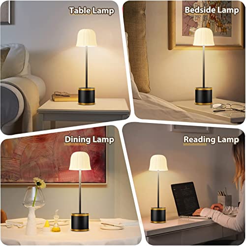 Tpczqj Cordless Table Lamp,Rechargeable Portable 6000mAh Battery Powered Metal Desk Lamp,Dimmable LED Night Light,Nightstand Bedside Light for Bedroom/Study/Restaurant/Outdoor Camping (Black)