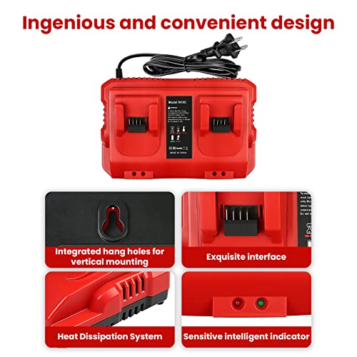 Rapid Battery Charger Station for Milwaukee M18 Charger Dual Bay Simultaneous, Compatible with Milwaukee 18V Lithium Battery