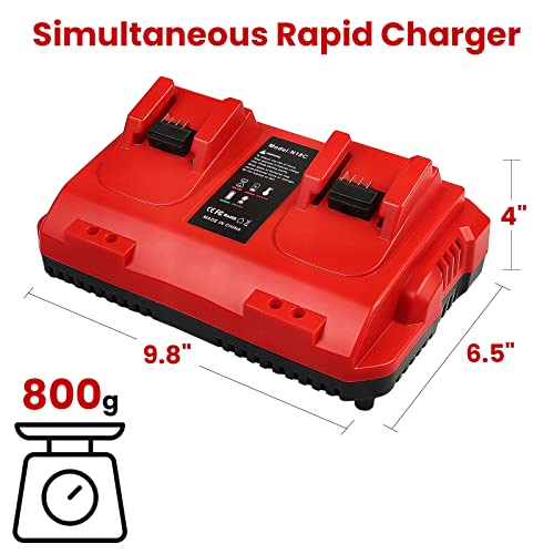 Rapid Battery Charger Station for Milwaukee M18 Charger Dual Bay Simultaneous, Compatible with Milwaukee 18V Lithium Battery