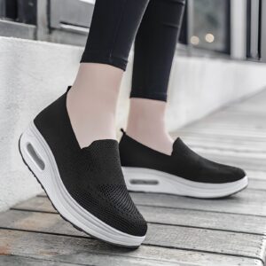 DACHOI Women Orthopedic Sneakers Mesh Platform Wedge Sneakers Slip On Breathable Lightweight Fashion Sneakers Loafers Walking Shoes Black 39