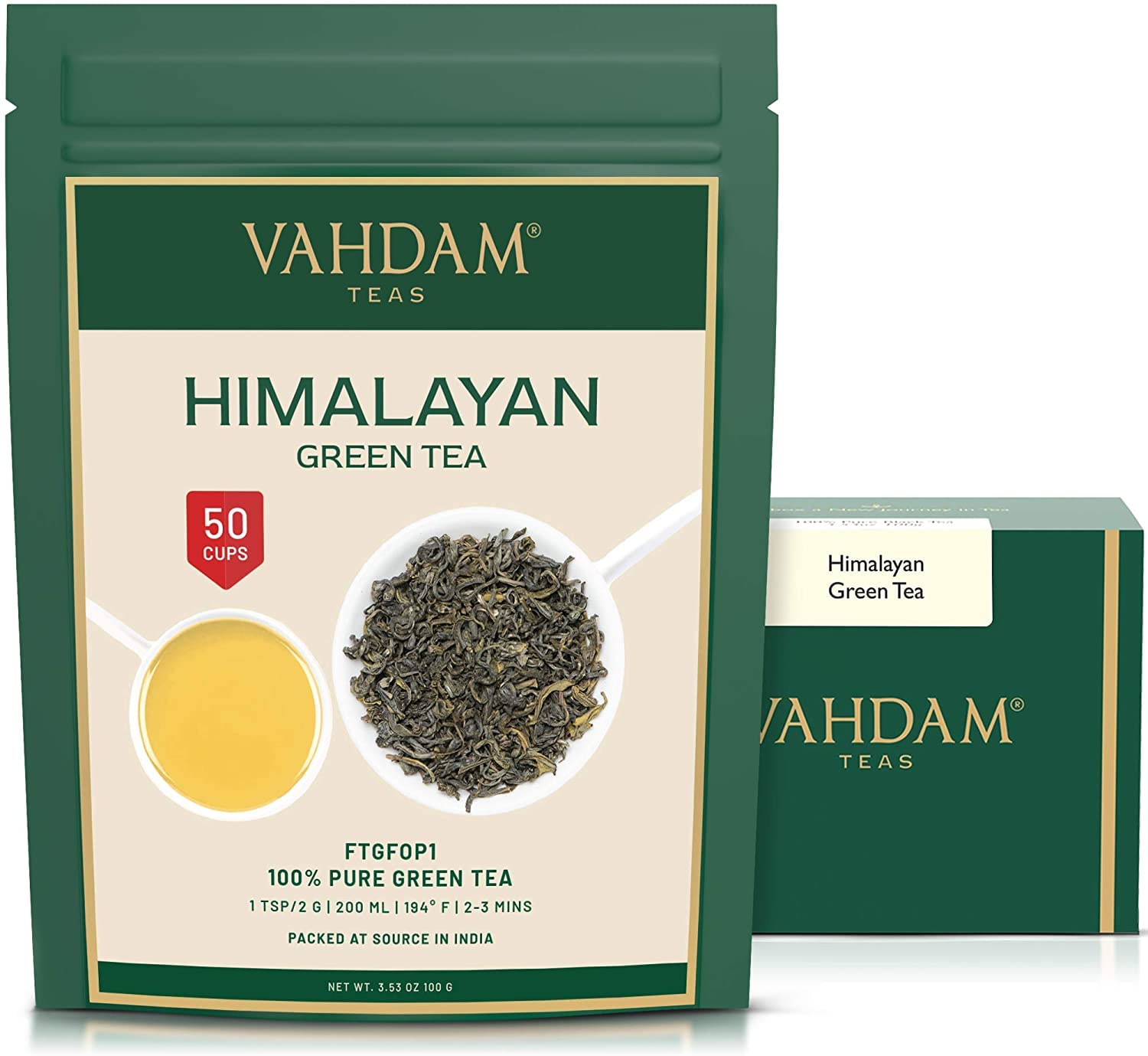 VAHDAM, Himalayan Green Tea (100g) + Pyramid Tea Infuser