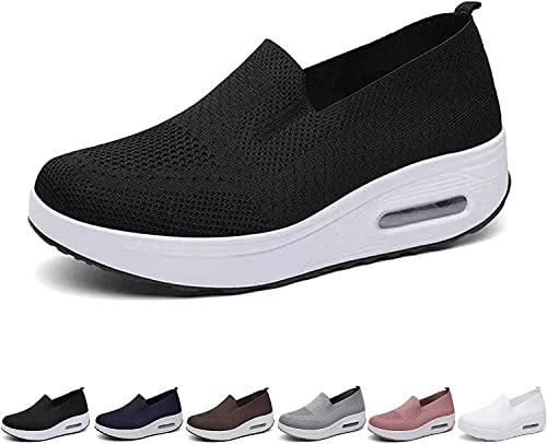 OTELUXS Air Cushion Slip-On Walking Shoes for Women Breathable Orthopedic Diabetic Walking Sneakers,Comfort Platform Sneakers with Arch Support A-Black 41