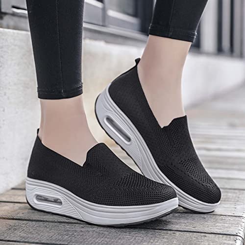 OTELUXS Air Cushion Slip-On Walking Shoes for Women Breathable Orthopedic Diabetic Walking Sneakers,Comfort Platform Sneakers with Arch Support A-Black 41