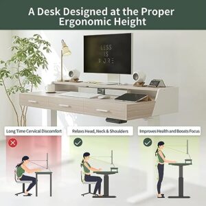 FEZIBO Electric Standing Desk with Drawers, 55x26 Inch Standing Desk Adjustable Height, Stand Up Desk with Monitor Shelf, Sit Stand Home Office Desk, Light Walnut