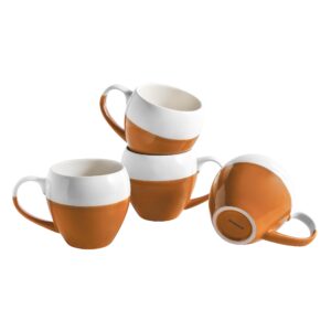 ursword novelty half glaze ceramic coffee cup set, 4 pcs, 16oz, microwave safe tableware, white-orange