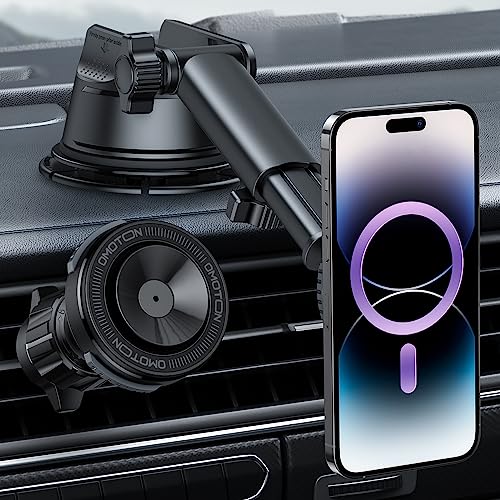 OMOTON for MagSafe Car Mount, O-Mag DriveSafe Magnetic Phone Holder for Car, Cell Phone Mount for Dashboard Windshield Vent, Fit for iPhone 15 14 13 12 Series Magsafe Cases