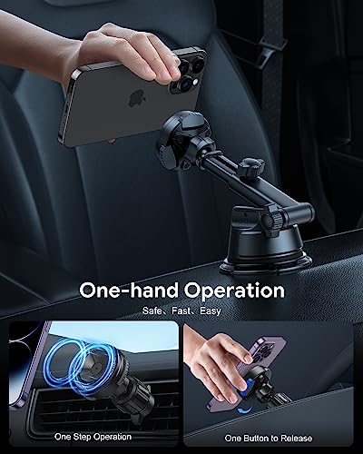 OMOTON for MagSafe Car Mount, O-Mag DriveSafe Magnetic Phone Holder for Car, Cell Phone Mount for Dashboard Windshield Vent, Fit for iPhone 15 14 13 12 Series Magsafe Cases