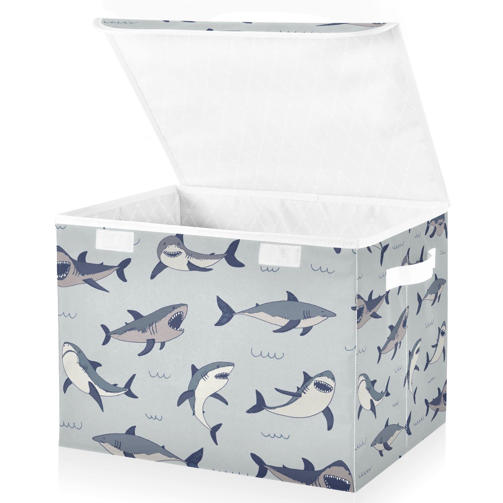 Shark Large Storage Bins with Lid Collapsible Storage Bin Shelf Baskets Cute Bin for Bedroom Closet Shelves Office Nursery